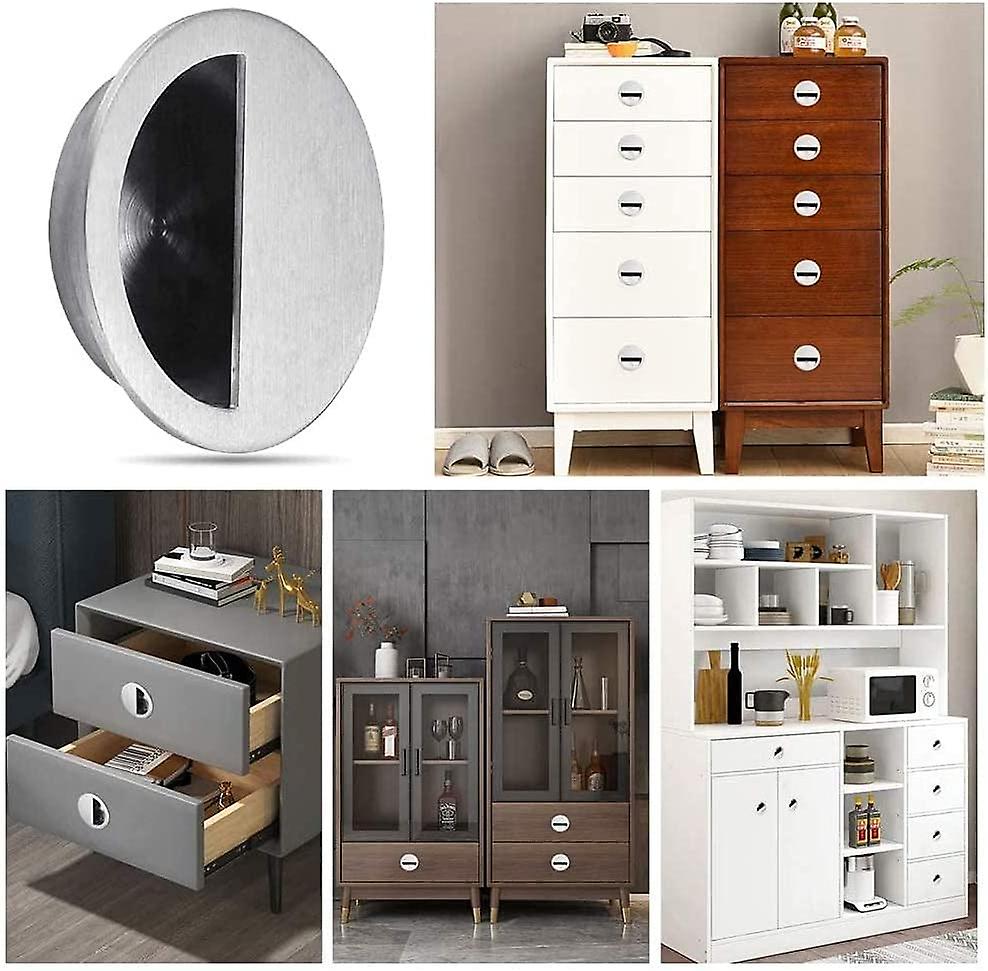 Set Of 4 Silver Stainless Steel Recessed Handles Round Sliding Door ...