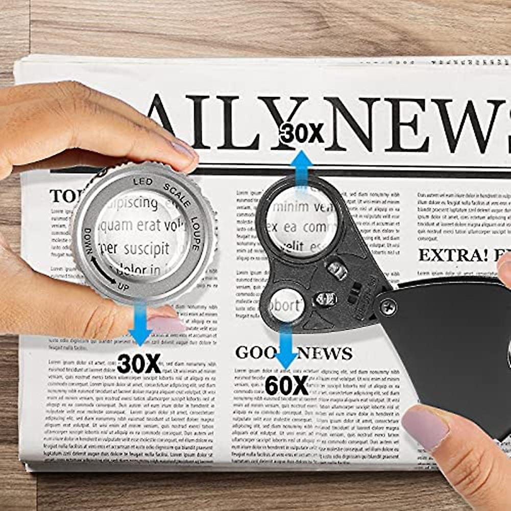 2Pcs Loupe Magnifier,30X 60X Illuminated Loupe Magnifier with LED Light ...