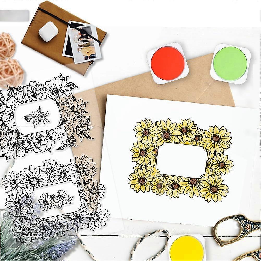 Flower Clear Stamp Floral Frame Silicone Stamp Plant Transparent Rubber ...
