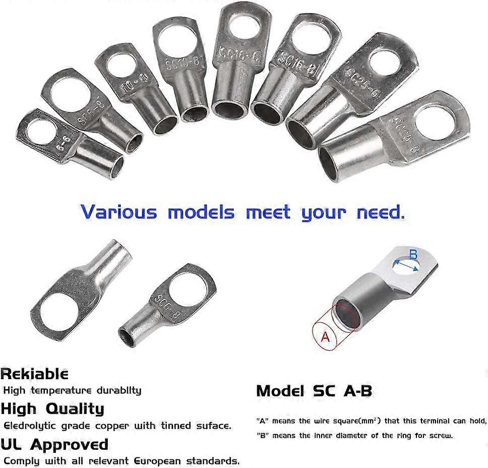 Cable Lugs Crimp Connectors - 60 Pieces Copper Tin Plated Bolt Hole ...