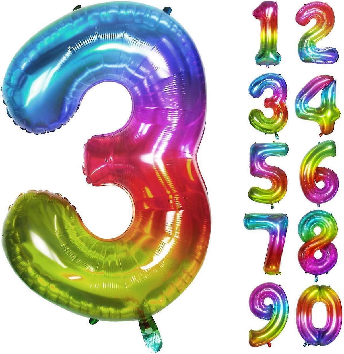 Birthday Number Balloon 40Inch Large Number Balloons, Rainbow Number 3 ...