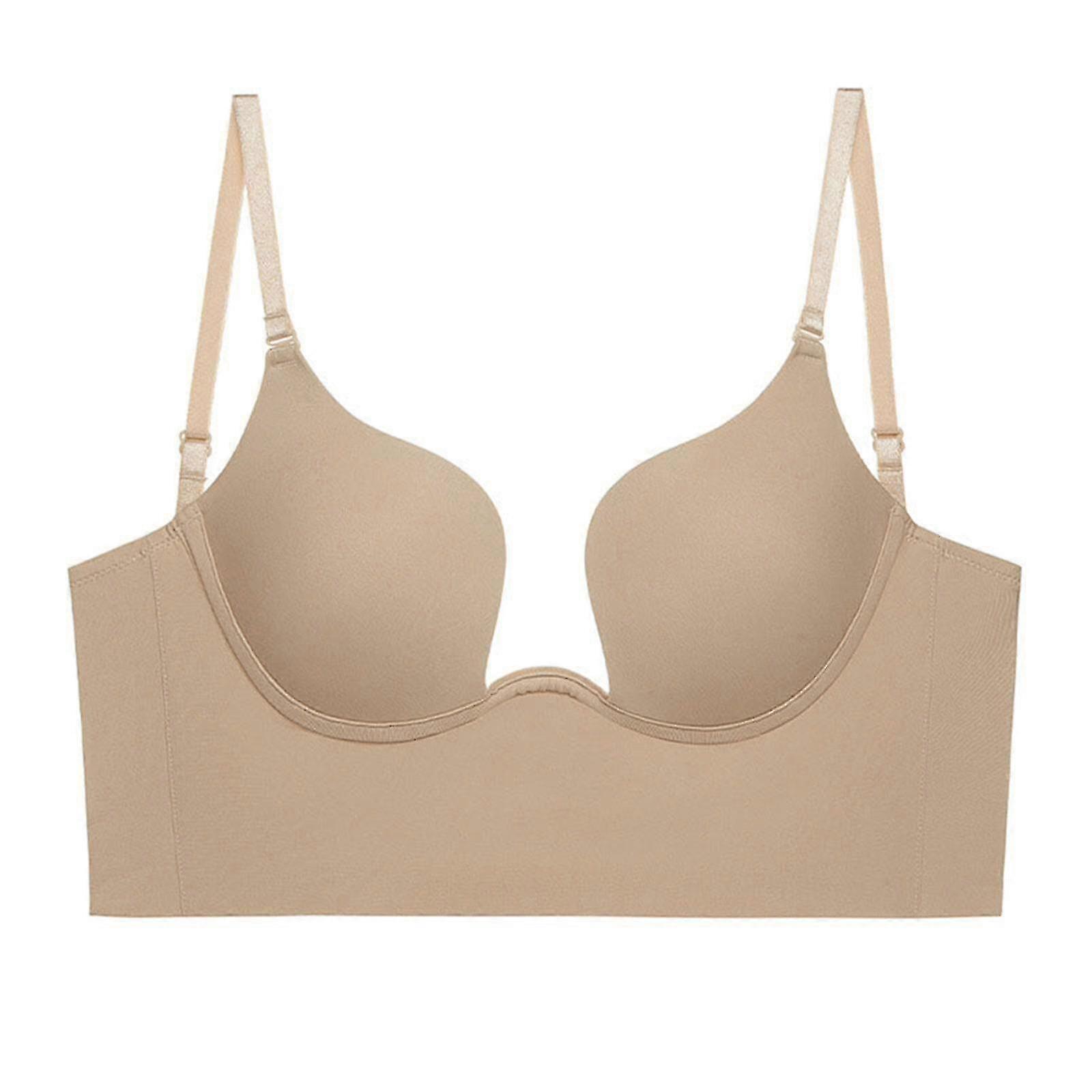 Women Low Cut Deep U Plunge Bra Padded Push Up V Shape Backless ...