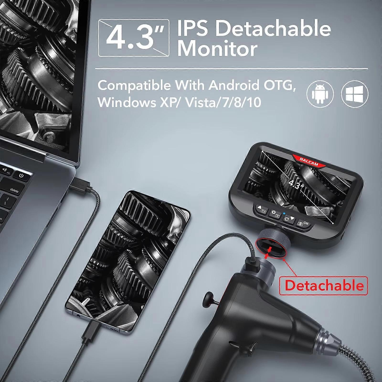 4-Way Articulating 360° Borescope 4.3'' IPS Endoscope IP67 Industrial ...