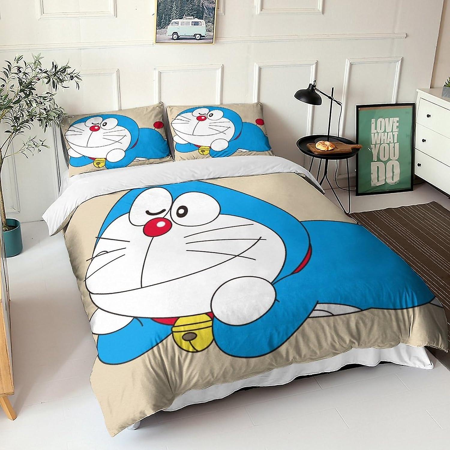 EKENOZ Doraemon Duvet Cover Set, 3D Cartoon Quilt Cover Bedding Set ...
