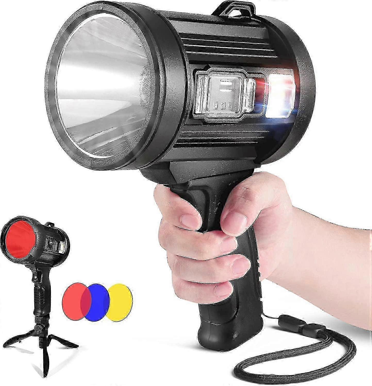 Rechargeable Spotlight Torch, 9000 Lumens Super Bright Flashlight, High ...