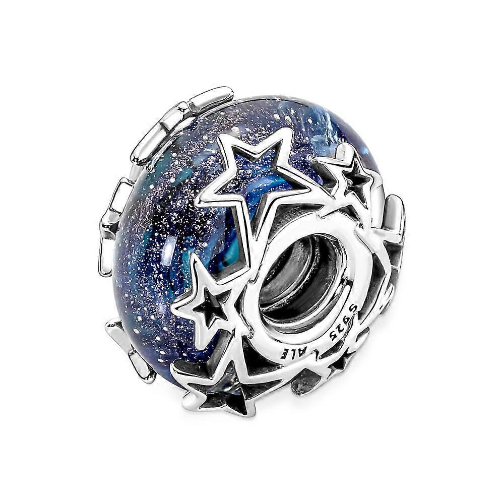 Pandora Sterling Silver Galaxy Blue & Star Murano,Star & Crescent Moon ...