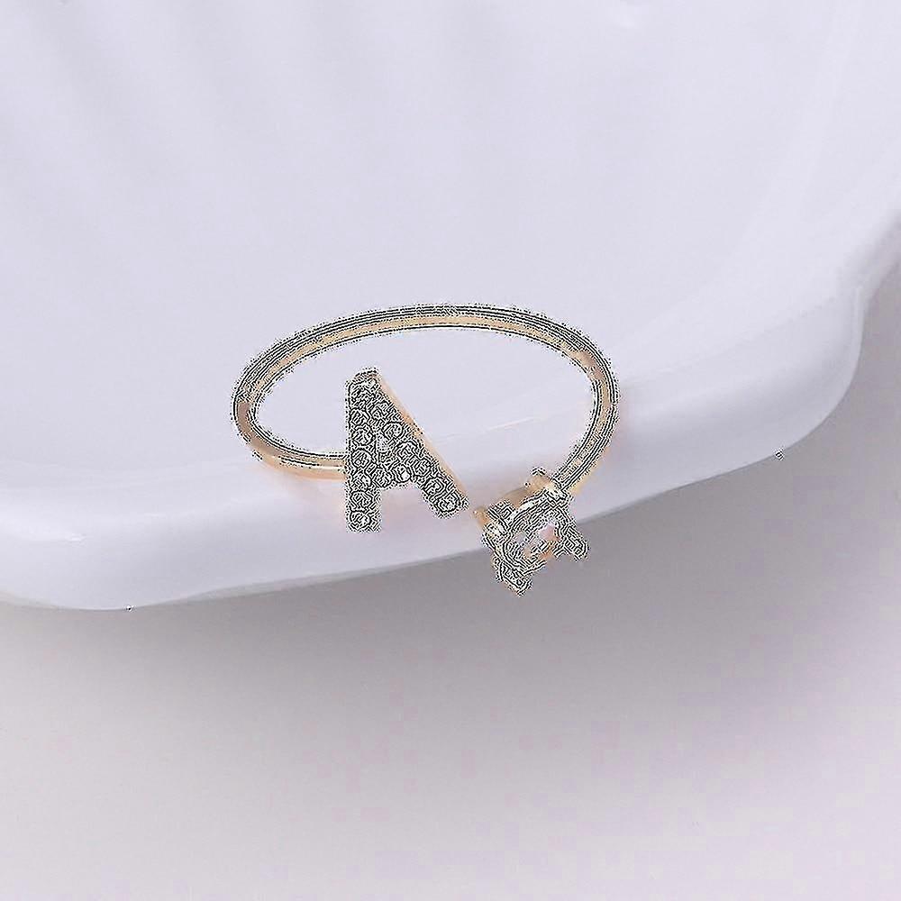 26 Letter Ring Gold Metal Adjustable Open Ring, Initial Name Letter ...