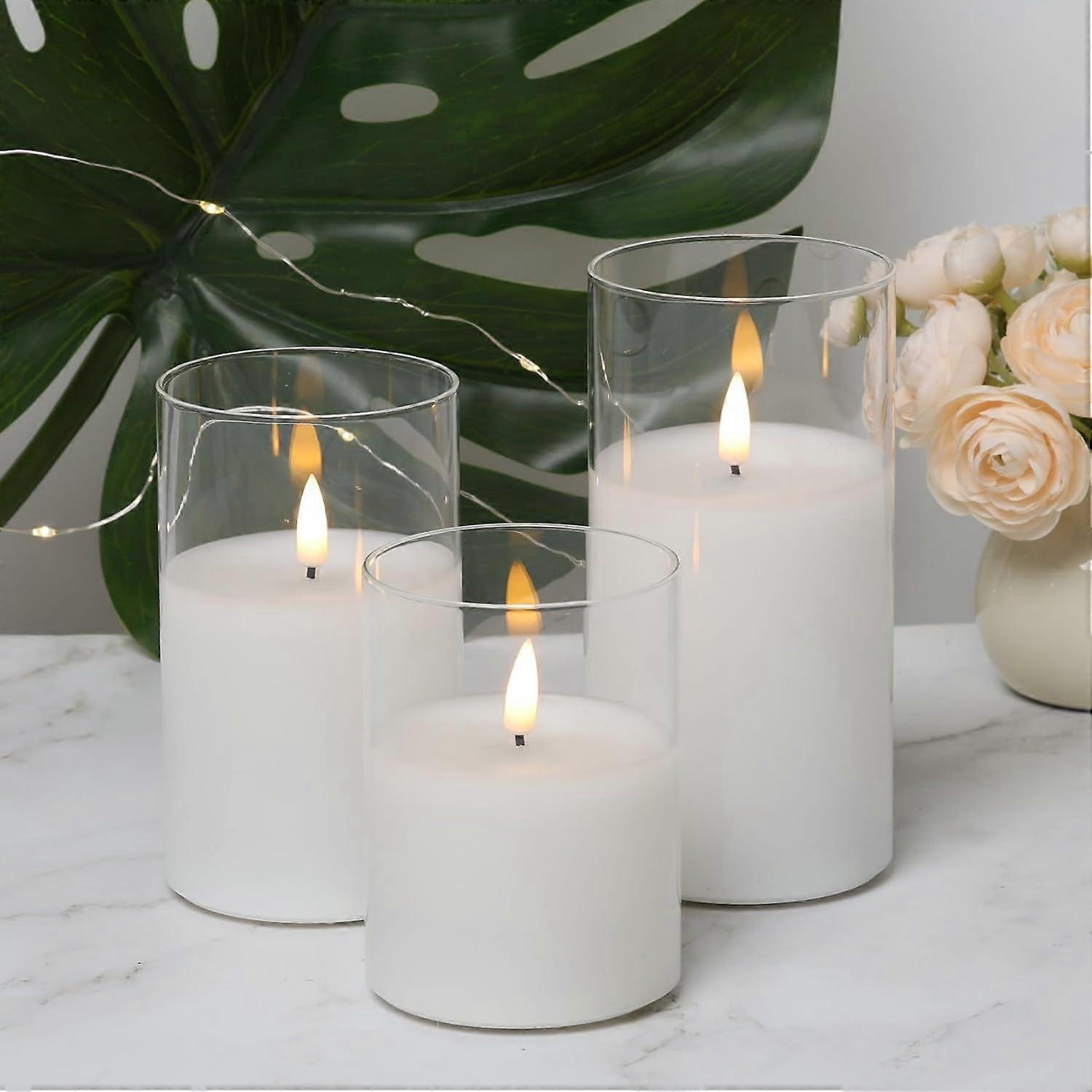 Clear Glass Flameless Candles Flickering, Realistic Battery Operated ...