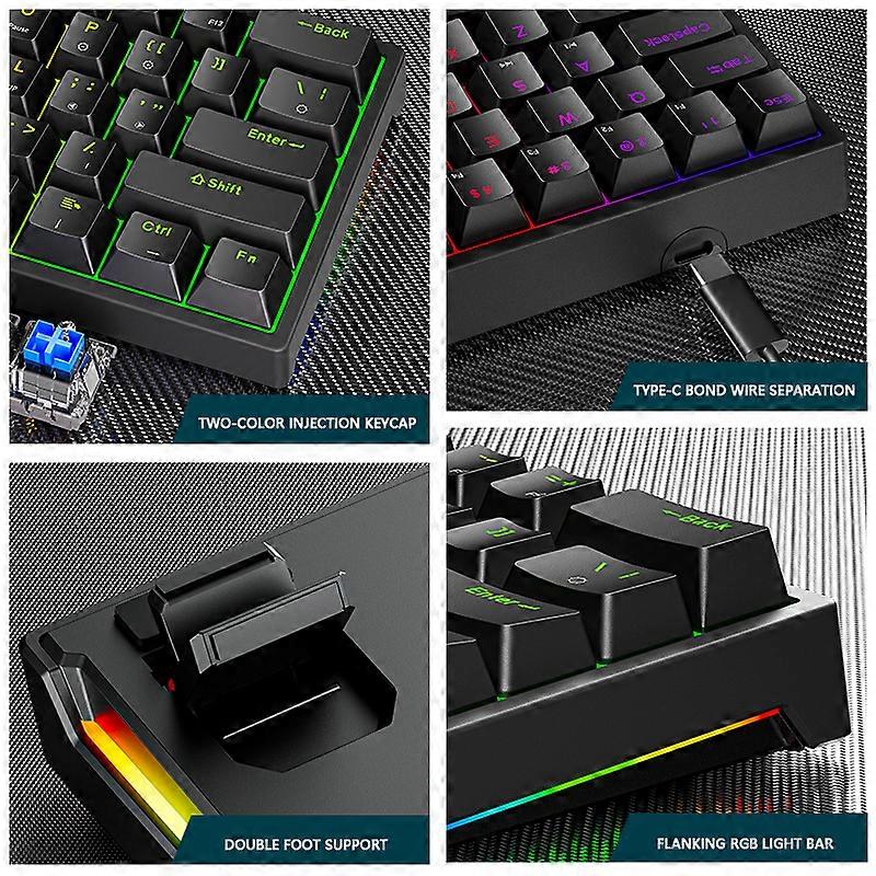 K620 Mini Gaming Mechanical Keyboard 61 Keys RGB Hotswap Type-C Wired ...