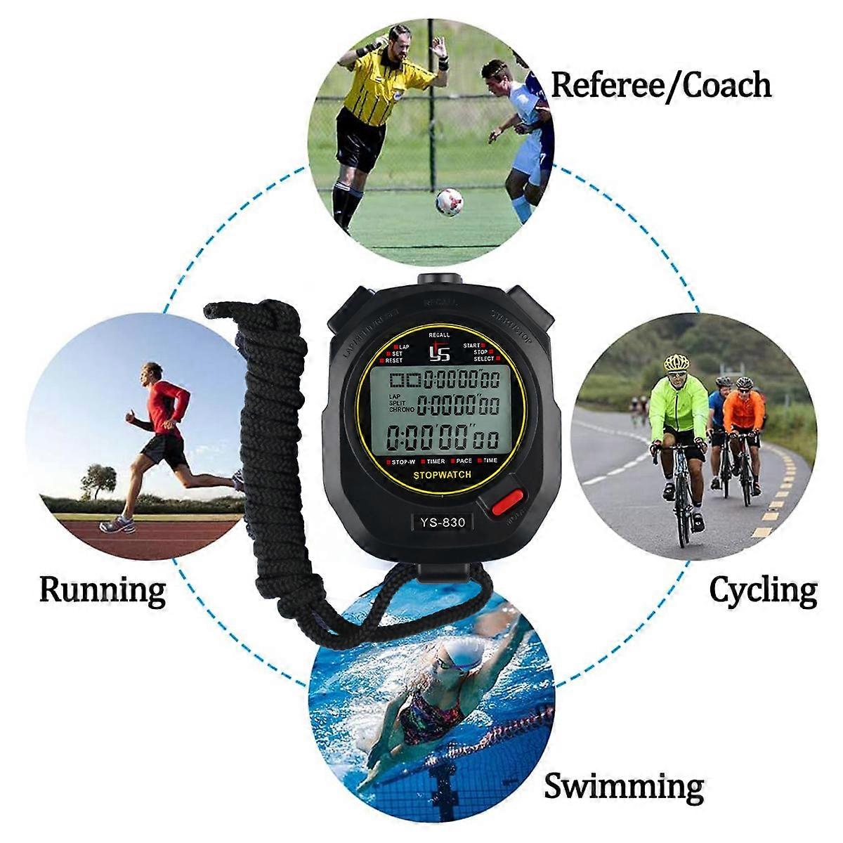 Digital Stopwatch Timer Accurate Handheld Stopwatch Electronic Sports Timer,Black | Fruugo UK