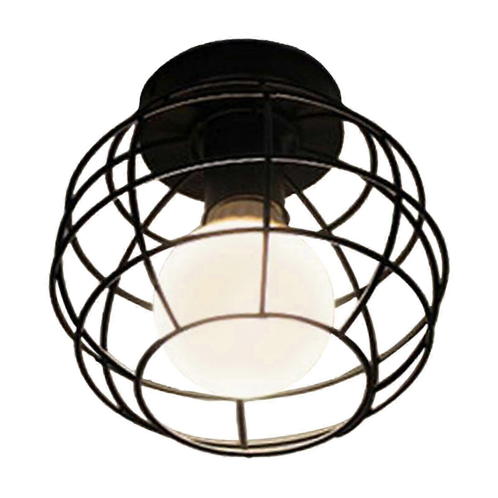 Vintage Semi Ceiling Light Fixture E27 Base Industrial Metal Cage ...