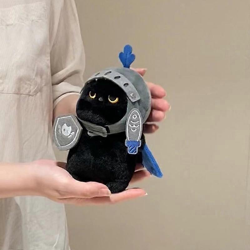 Black Cavalier Cat Plush Keychain Toy Cartoon Knight Cat Stuffed Doll ...