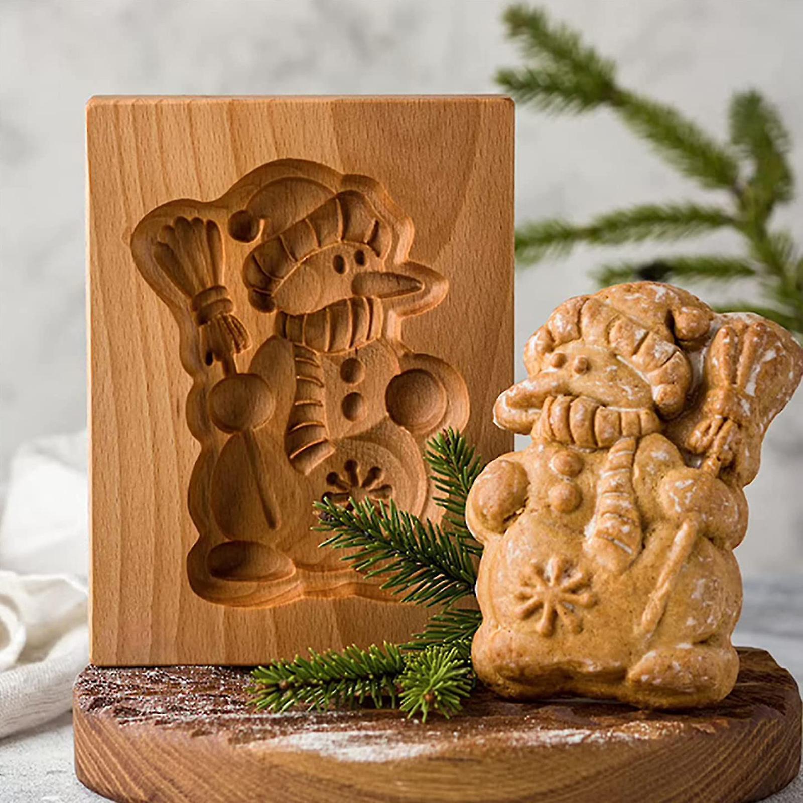Christmas Wooden Gingerbread Carved Shortbread Mold Cookie Cutter Molds ...