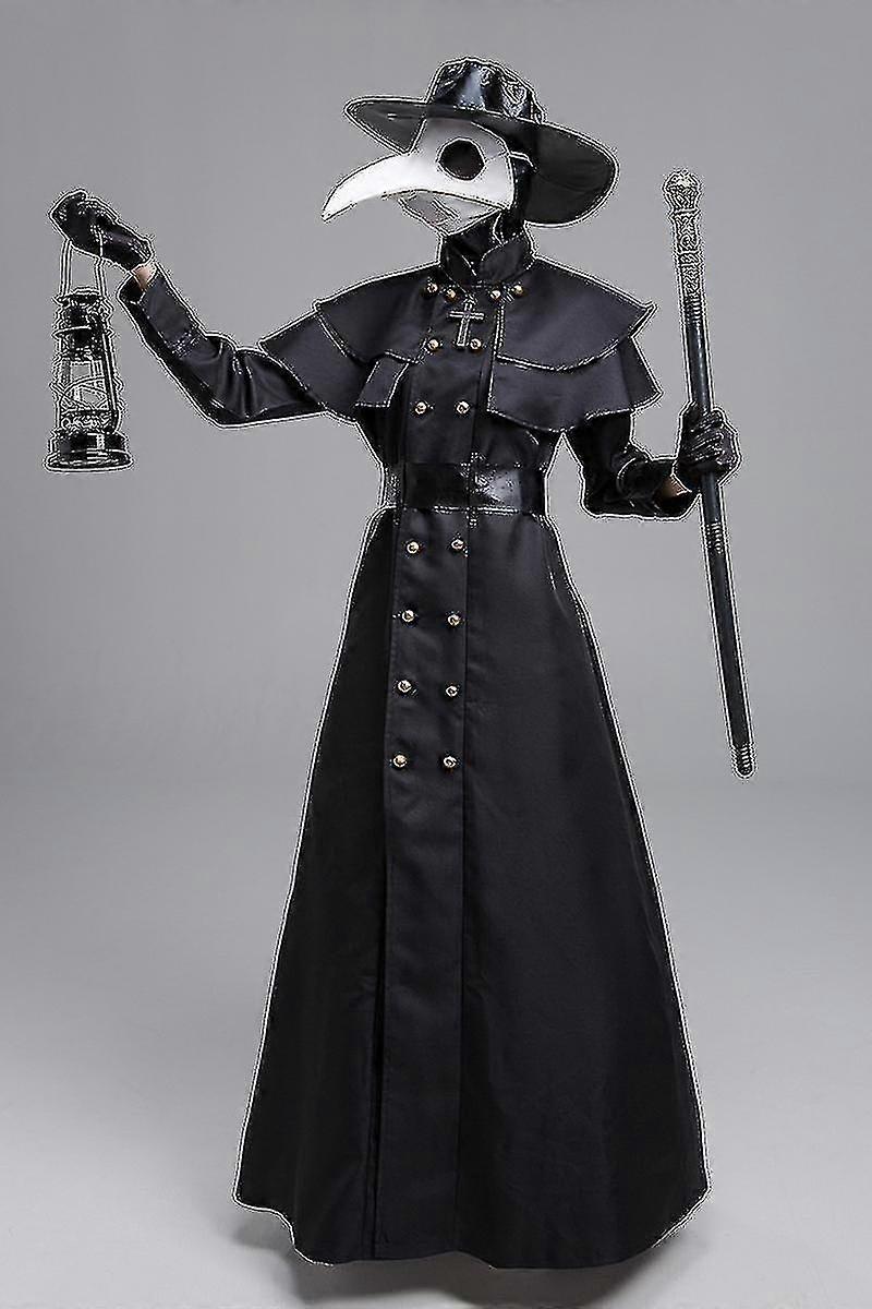 Halloween Medieval Hooded Robe Plague Doctor Cosplay Costume Mask Hat ...