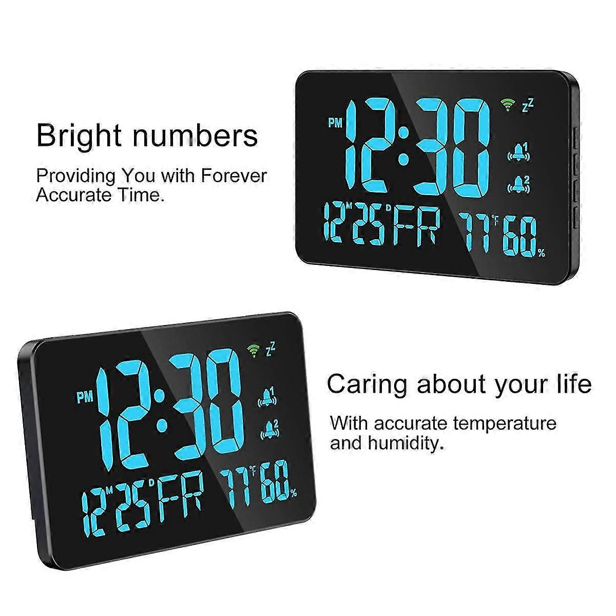 Digital Clock Alarm Clock WiFi Clock, Extra Large Letters, Temperature ...