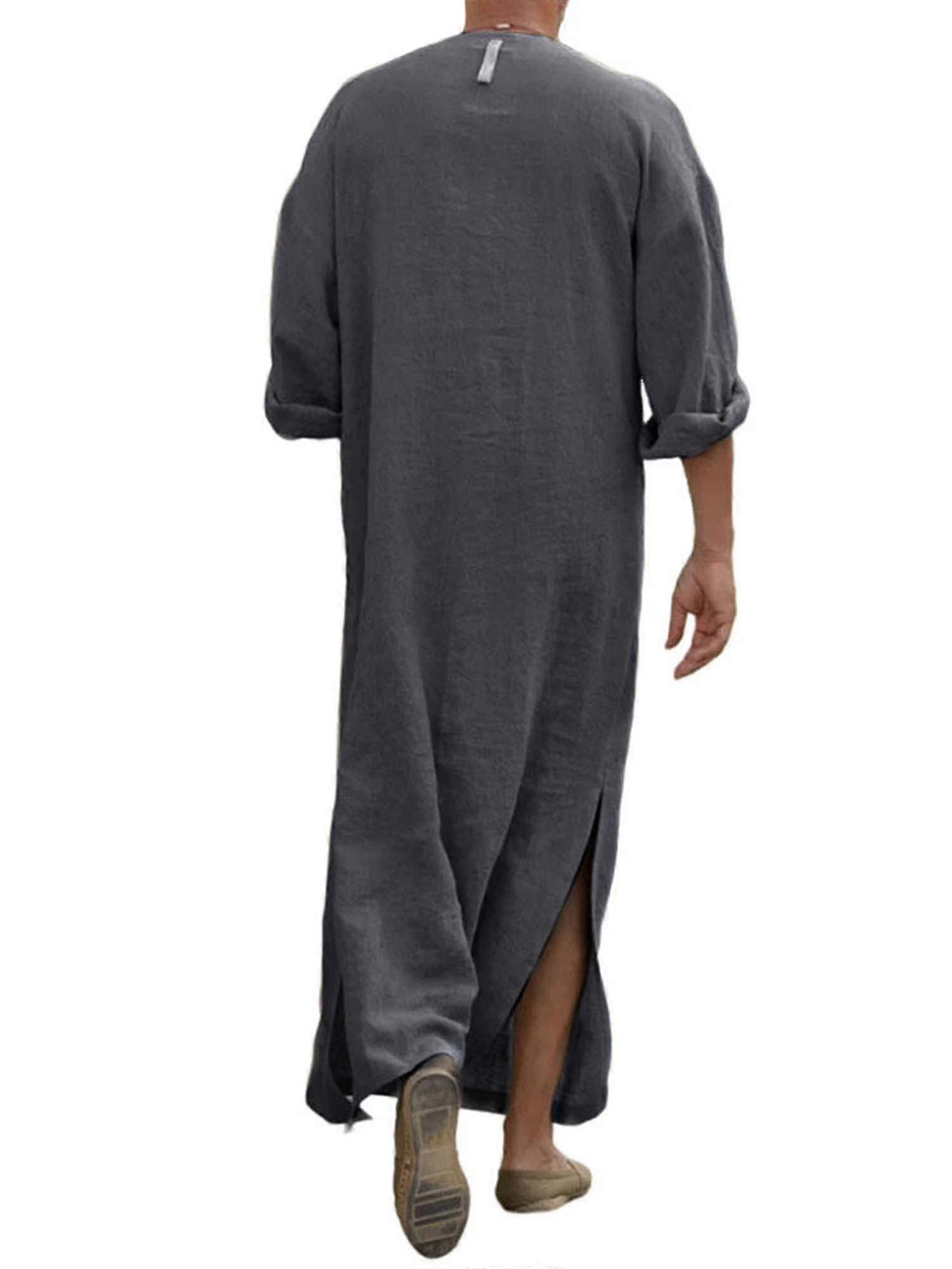 Mens Kaftan Saudi Arab Islamic Half Sleeve Thobe Tunic Robes Casual ...