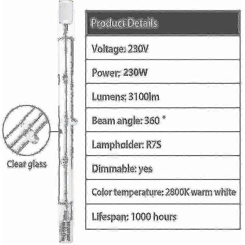 Pack Of 10 R7s Halogen Bulb 118mm 230w 230v, R7s Halogen Rod 118mm ...