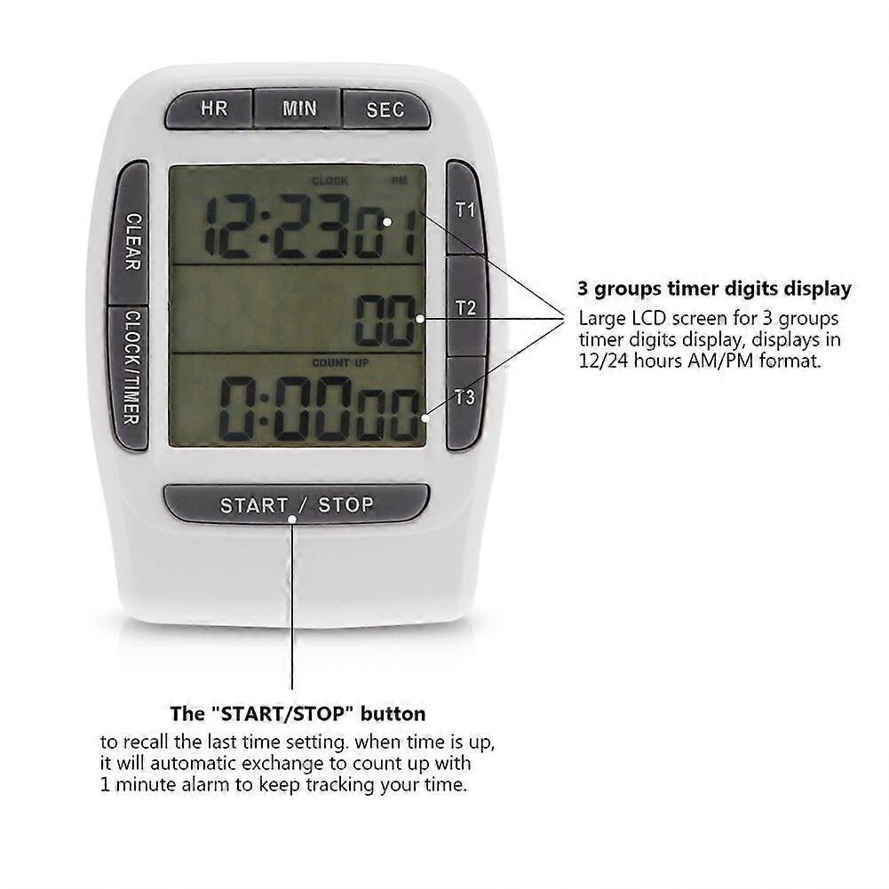 Abs Portable Digital Three-Channel Kitchen Timer, LCD Timer, Countdown ...
