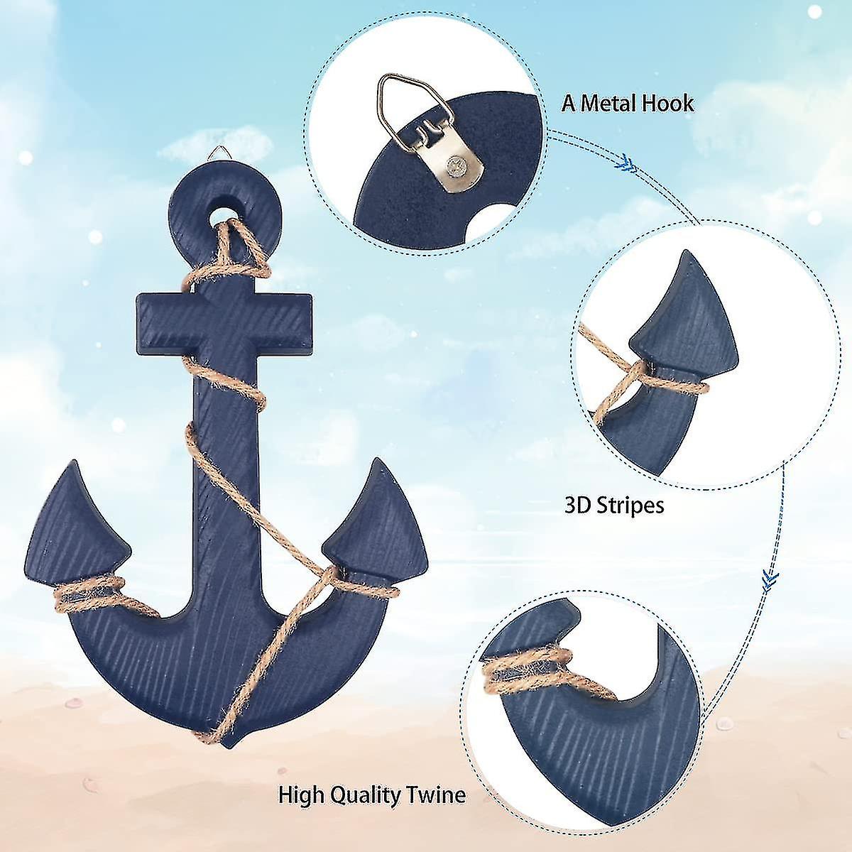 Pack de 2 28cm roue de bateau en bois et ancre en bois de 33cm avec corde bateau nautique ...