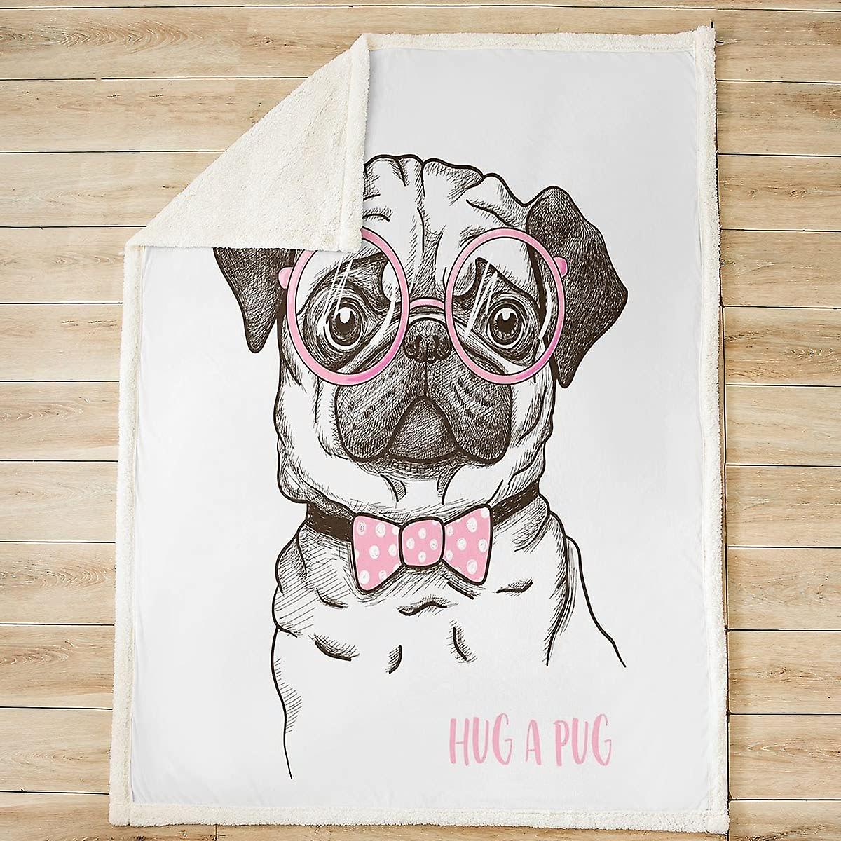 Hund Fleece Sherpa Filt Barn Söt Mops Hund Kasta Filt Pojkar Flickor ...