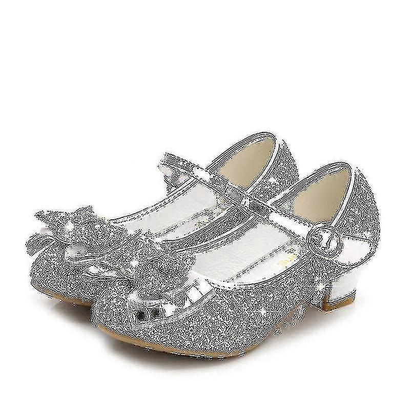 Princess Kids Leather Shoes For Girls Flower Casual Glitter Children High Heel Shoes | Fruugo UK