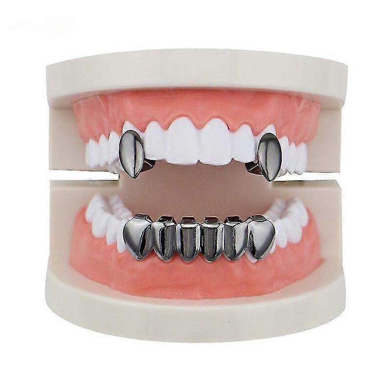 Hip Hop Gold Teeth Grillz Vampire Fangs Silver Color Dental Grills ...