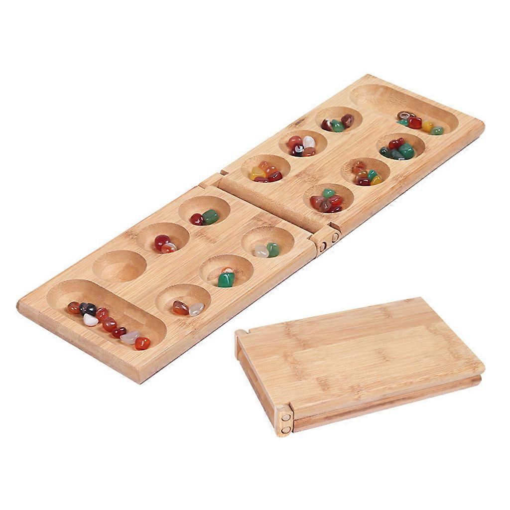 Africa Mancala Board Game with Colorful Natural Stones Pebbles Folding ...