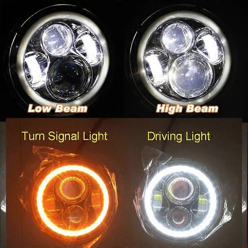 7 Inch 40W H4 LED Headlights Lamp With Angle Eyes 7" Round Headlamp For ...