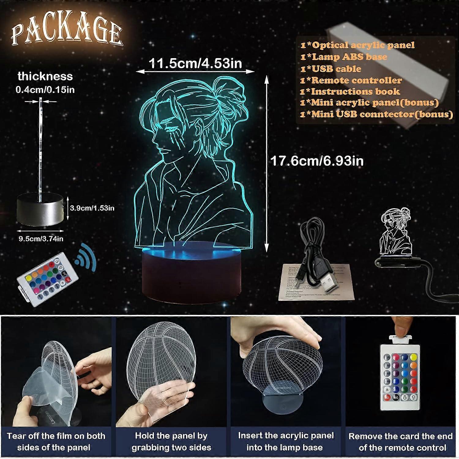 SBSG Japan Anime 3D LED Light Eren Yeager Home Decor Night Light ...