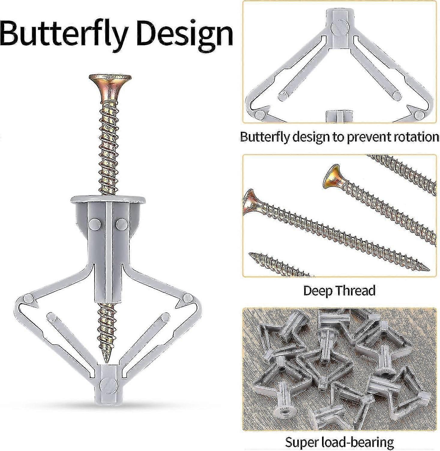 120-Piece Plasterboard Wall Anchor and Screw Assortment (Includes 60 ...