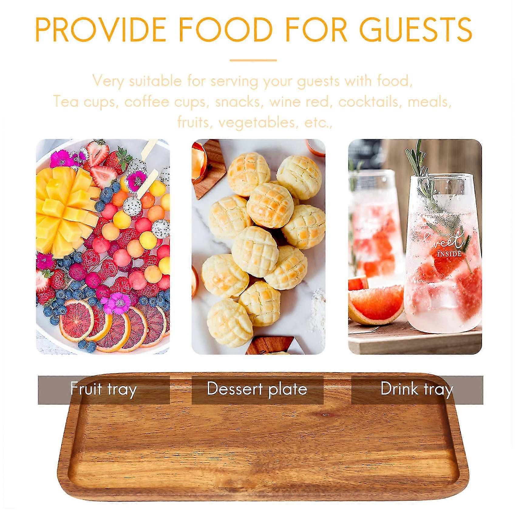 Serving Tray, Rectangular Solid Wood Flat Bottom Plate, Fruit Plate ...