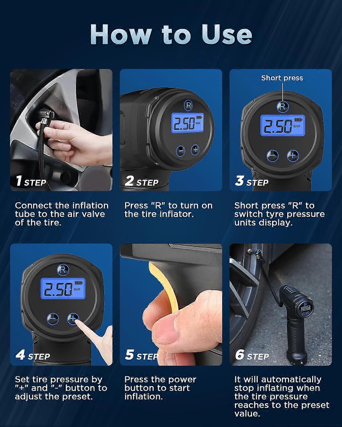 Cordless Tyre Inflator Air Compressor, Portable Handheld Tyre inflator ...