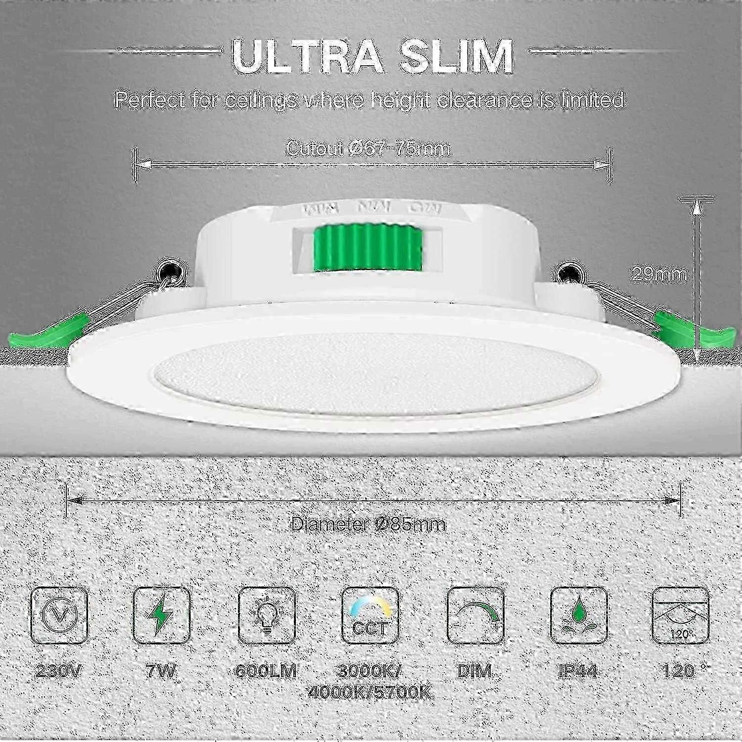 12pcs 7w White Led Downlight Recessed Ceiling Lights Slim Spot Light ...