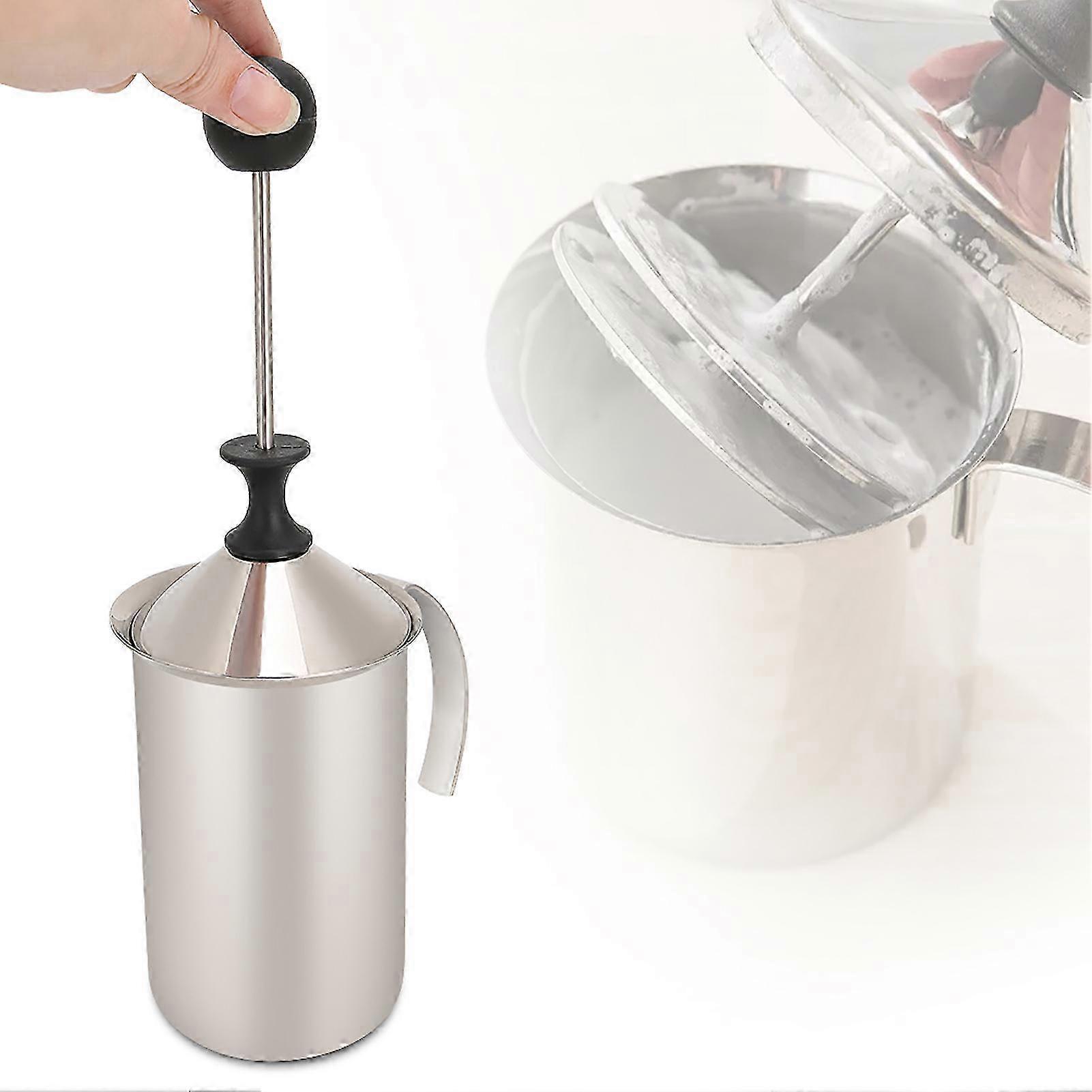 Stainless Steel Milk Frother, 400ml Hand Pump Foamer, Thick Spring Whisk for Kitchen Appliance ...