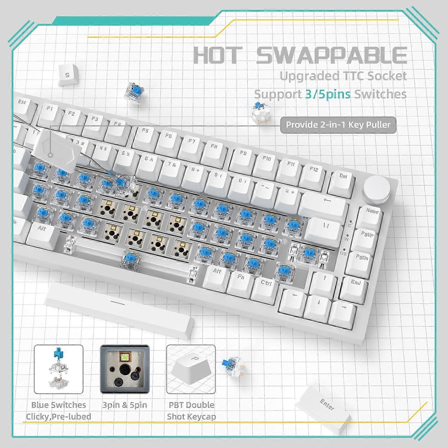 Ajazz AK820 Hot Swappable Wired Mechanical Keyboard With Light | Fruugo UK