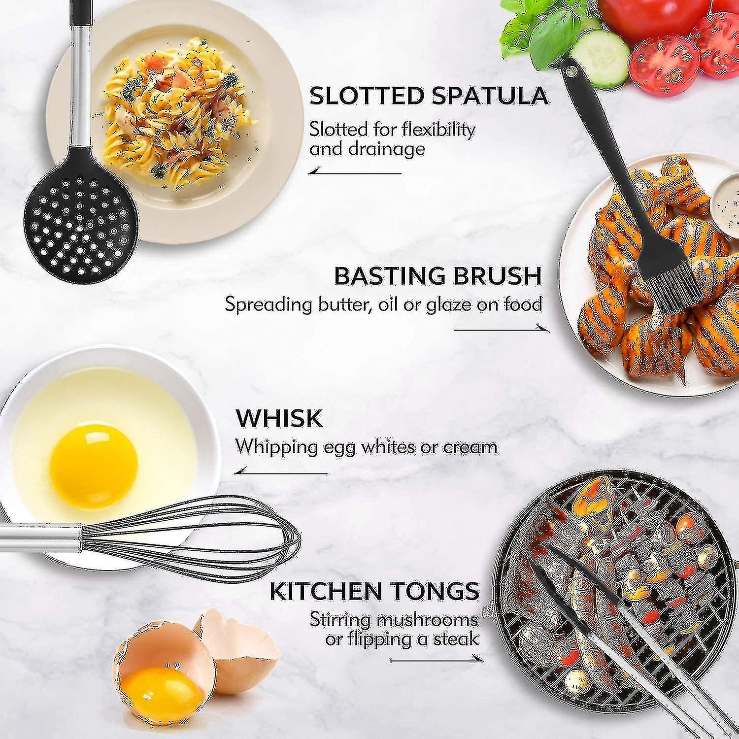 Silicone Cooking Utensils, 12 Pcs Heat Resistant Silicone Utensils ...