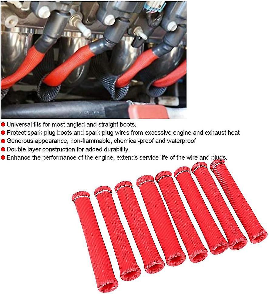 8 Pcs 1600 Degree Spark Plug Protectors - Red Wire Jacket Heat Shield ...