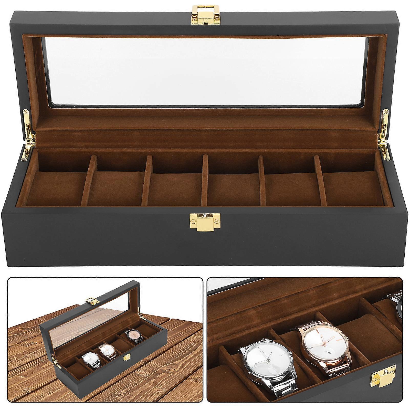 6 Slots Men Watch Storage Case Collection Holder Wooden Watch Display ...