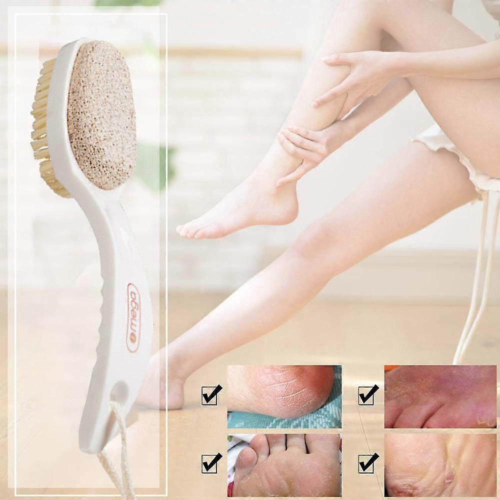 Pumice Stone for Feet & Foot Brush with Handle 2-in-1 Double-Sided ...