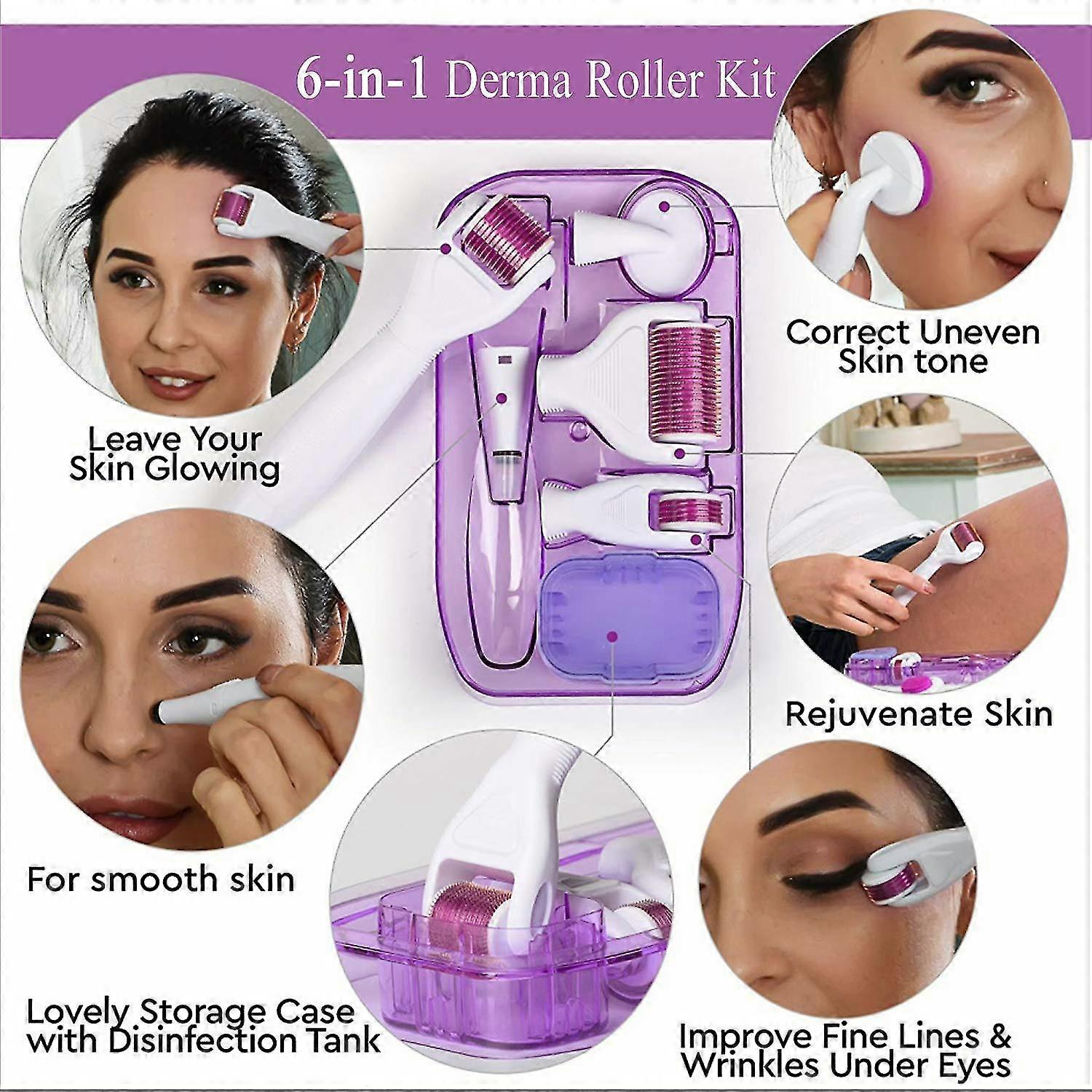 6 In 1 Derma Roller Kit For Face And Body - 0.25mm And 0.3mm Micro ...