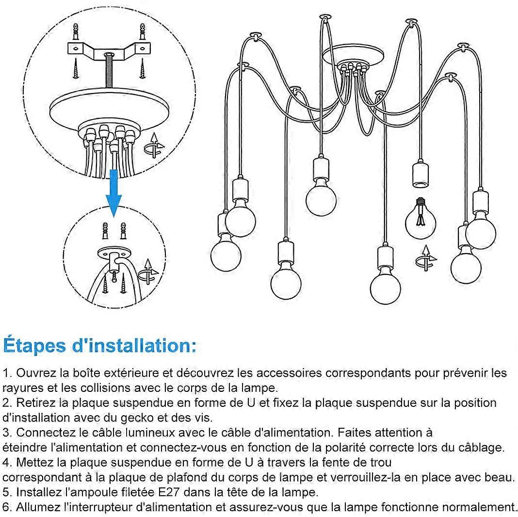 Edison Pendant Lighting 2M Adjustable Spider Ceiling Light Metal Wire ...