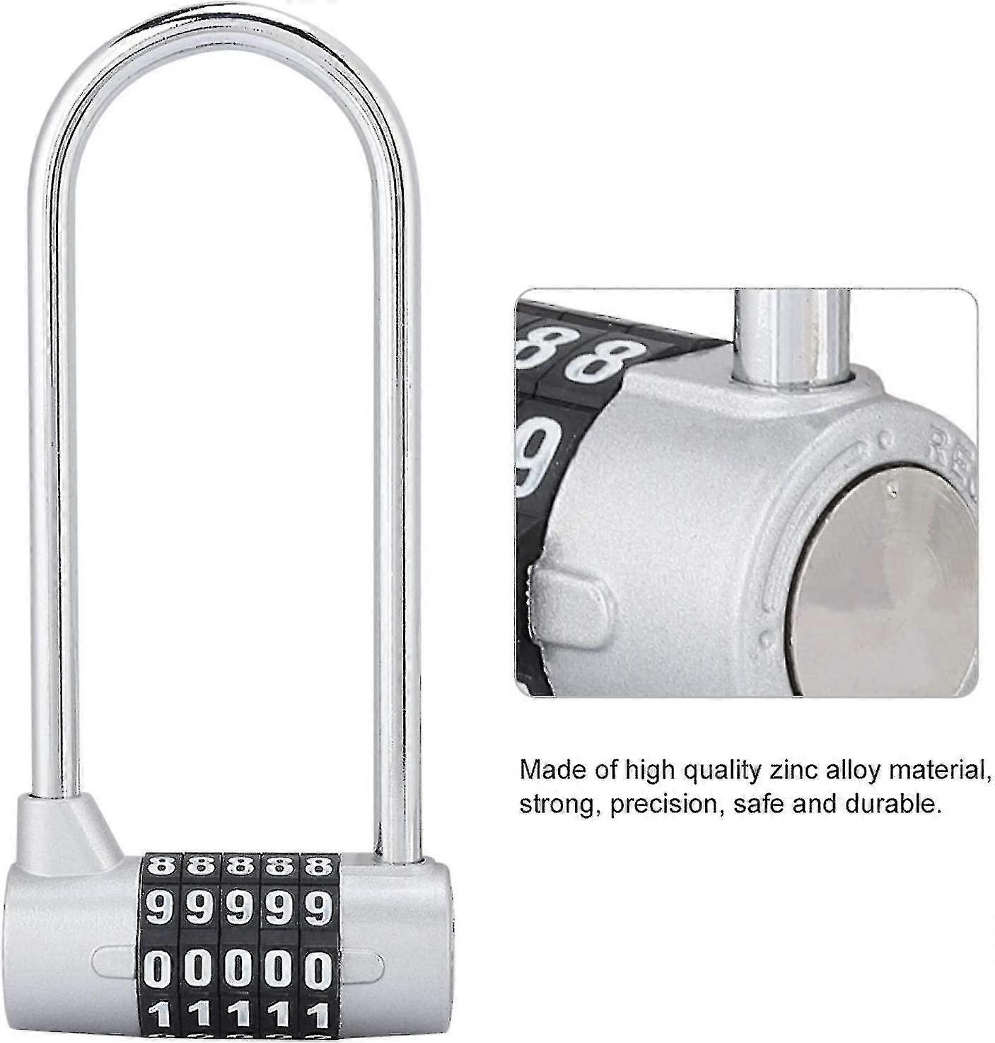 5 Digit Combination Padlock Alloy Safety U Shaped Code Lock Extra Long ...