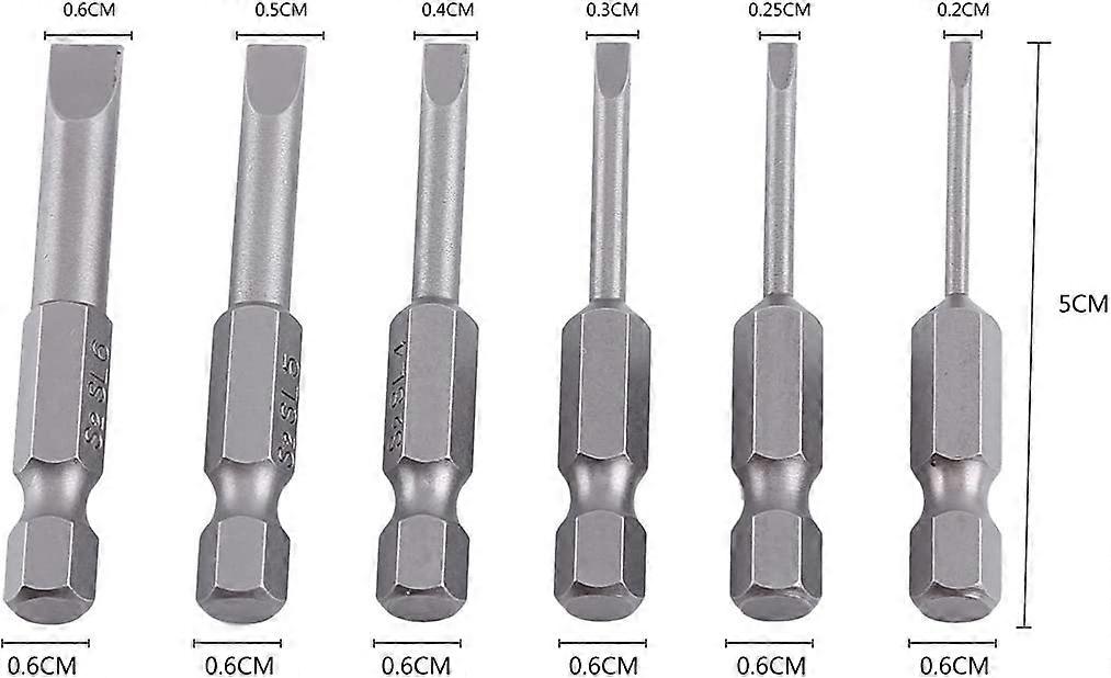 6pcs 50mm 2.0-6.0mm Flat Head Slotted Bit Screwdriver Bits Set S2 Alloy ...