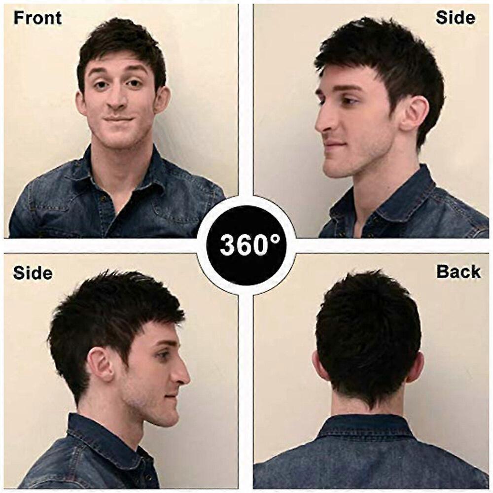 Men Hair Tropper, Natural Black Short Men Topper Wig Real Human Hair ...