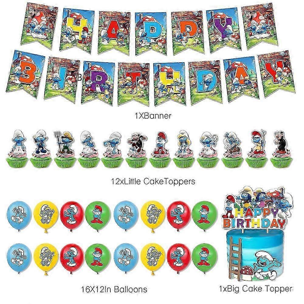 The Smurfs Theme Birthday Party Supplies Balloons Kit Banner Cake ...