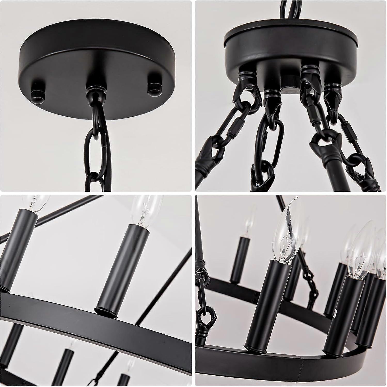 40 Inch 20Light Black Iron Wagon Wheel Chandelier, Adjustable Height ...