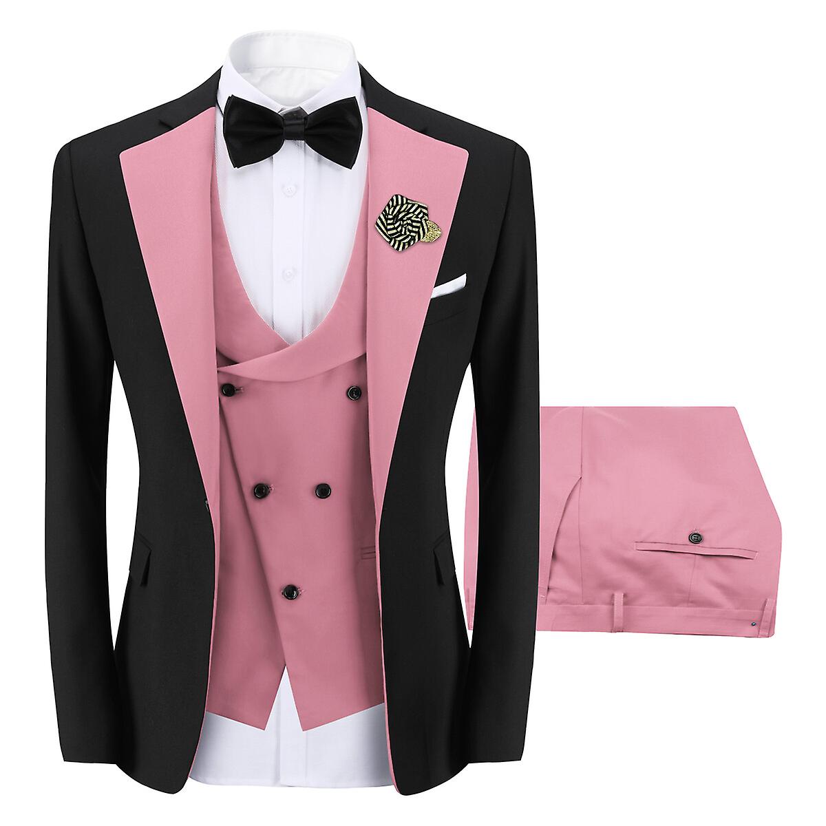 Sliktaa Mens 3Pce ColorBlock Dress Suits Wedding Blazer and Vest and ...