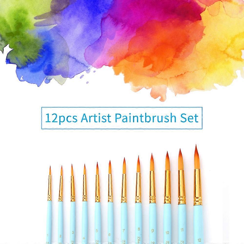 12pcs Professional Artist Paintbrush Set Round Pointed Tip Paint ...
