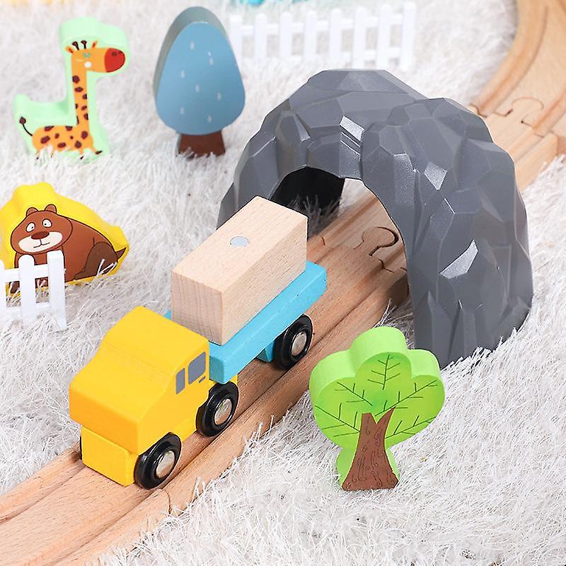 Wooden Train Track Railway Set Kids Toys Wood Puzzle Tunnel Slot Rail ...