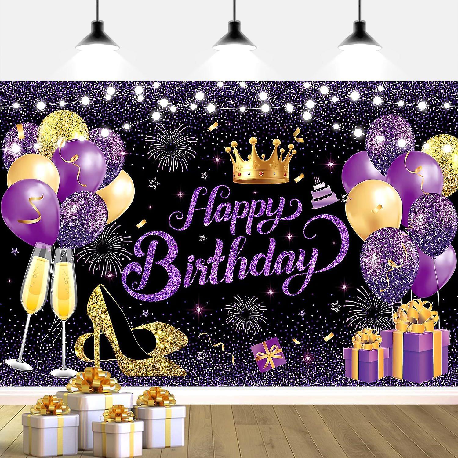 Happy Birthday Decorations Backdrop, Glitter Birthday Backdrop Sign, Happy Birthday Banner ...
